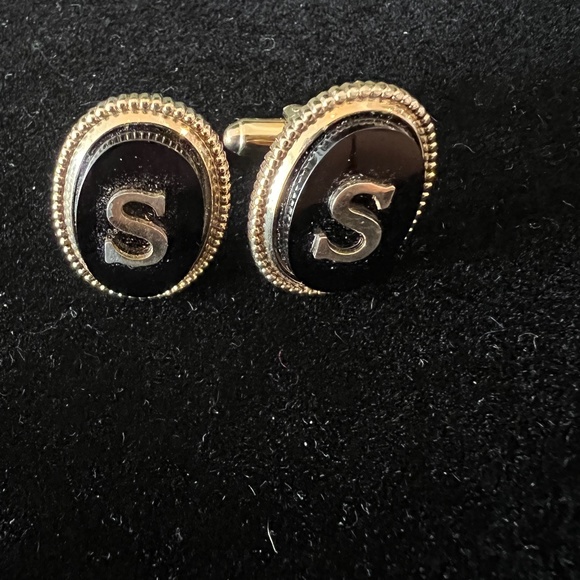 Accessories | Vintage Gold Tone And Black Initial Cufflinks | Poshmark